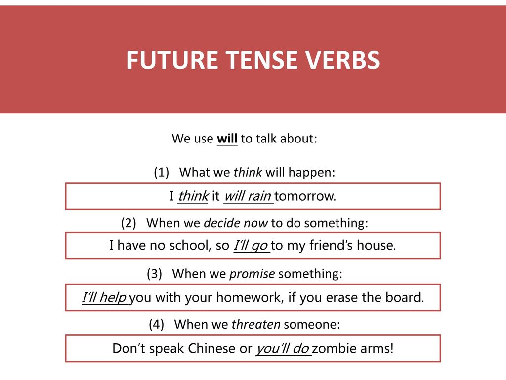 What are three ways to use the future tense?