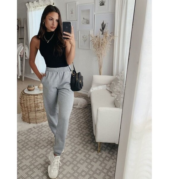 What can I wear with grey joggers?