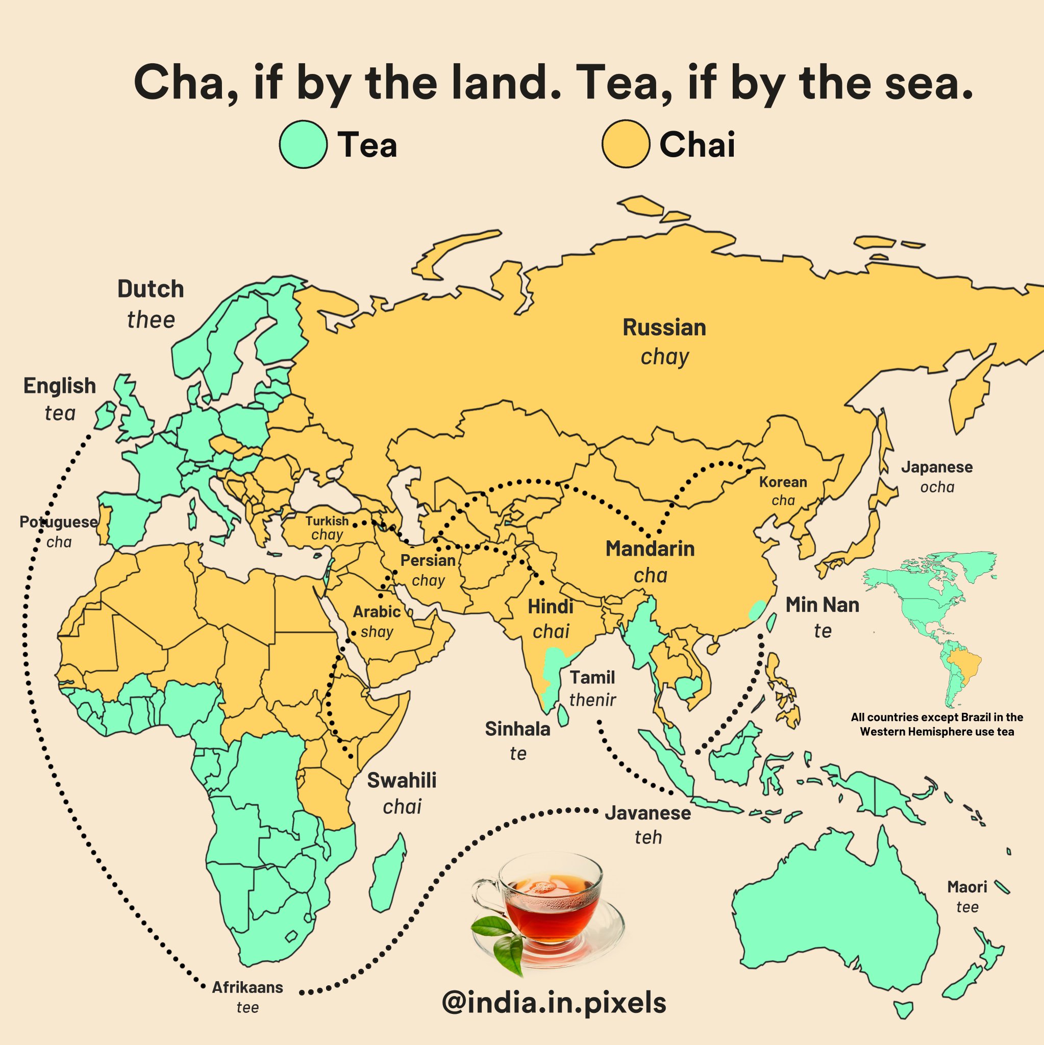 What countries call tea cha?