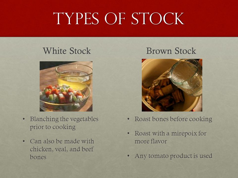 What differentiates a brown stock from a white stock?