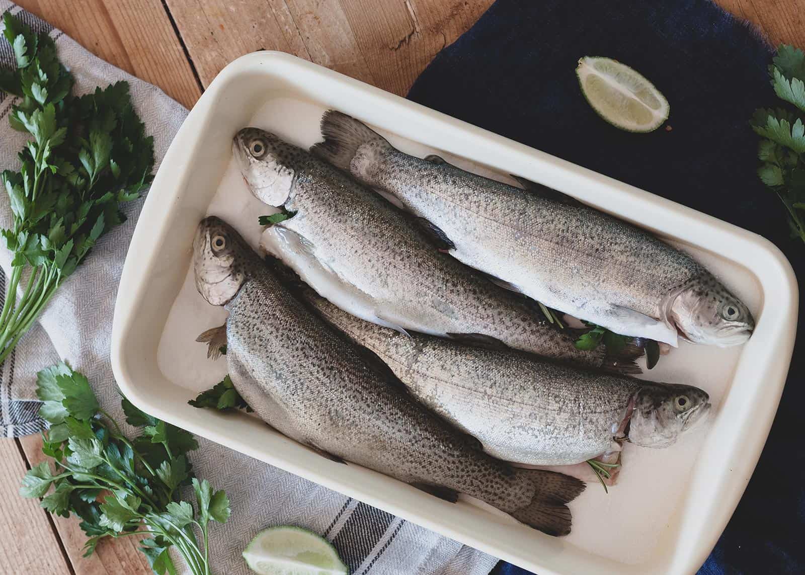 What do you soak trout in before cooking?