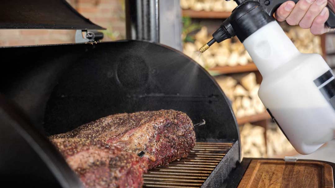 What do you spray on a smoked beef brisket?