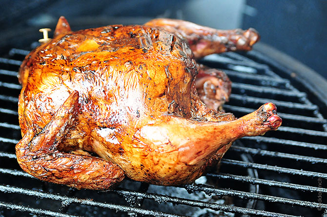 What do you spray on chicken when smoking?