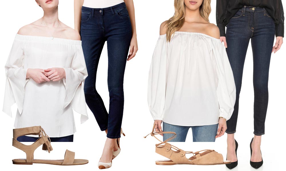What do you wear on top of an off-the-shoulder top?