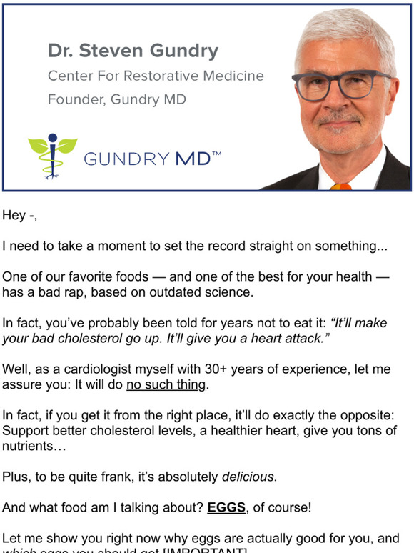What does Dr Gundry say about eating eggs?