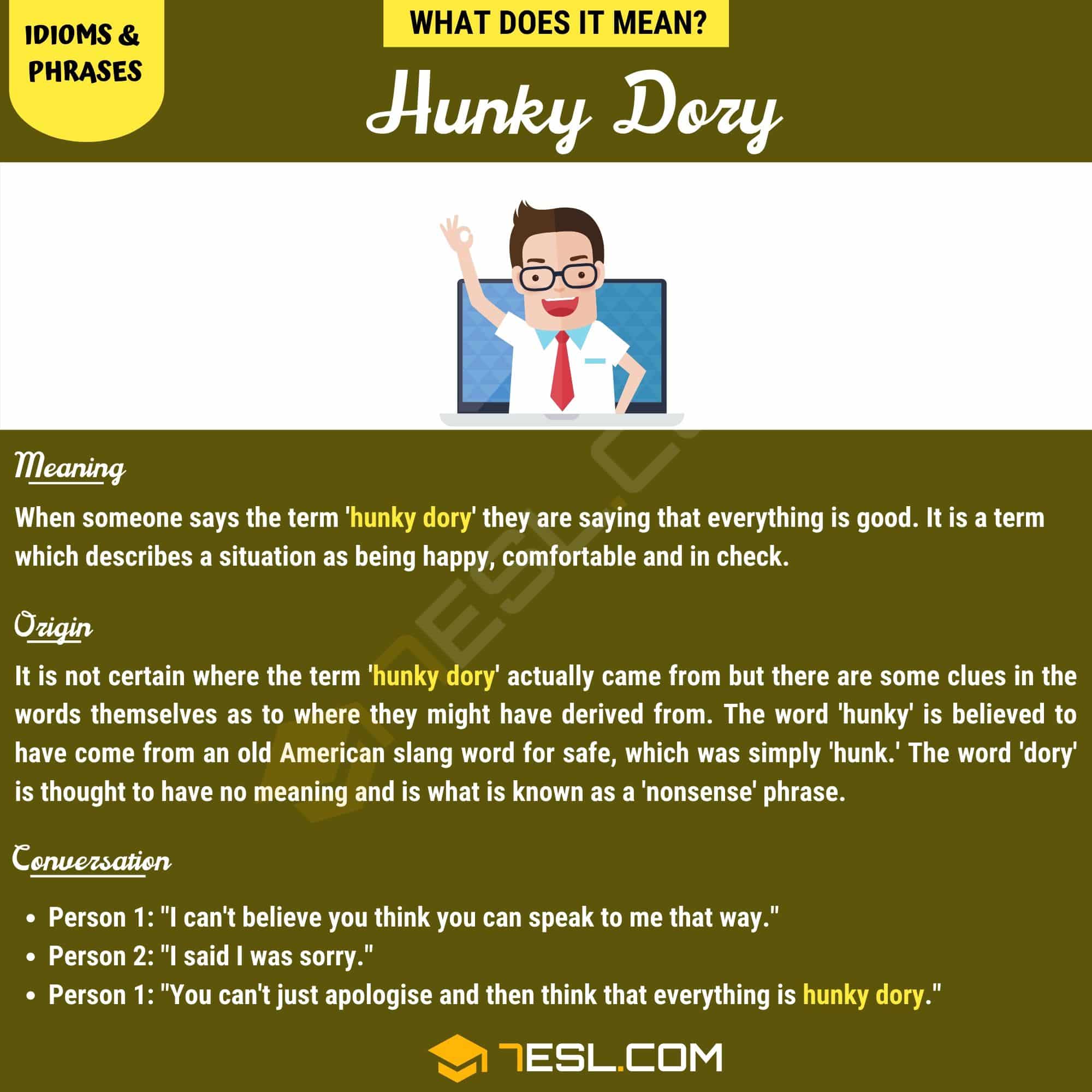 What does hunky dory mean and where does it come from?