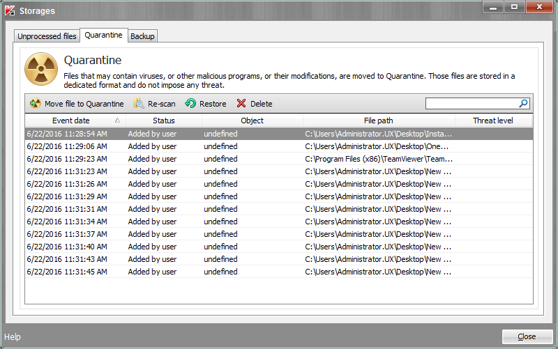 What does it mean when a file is moved to quarantine?