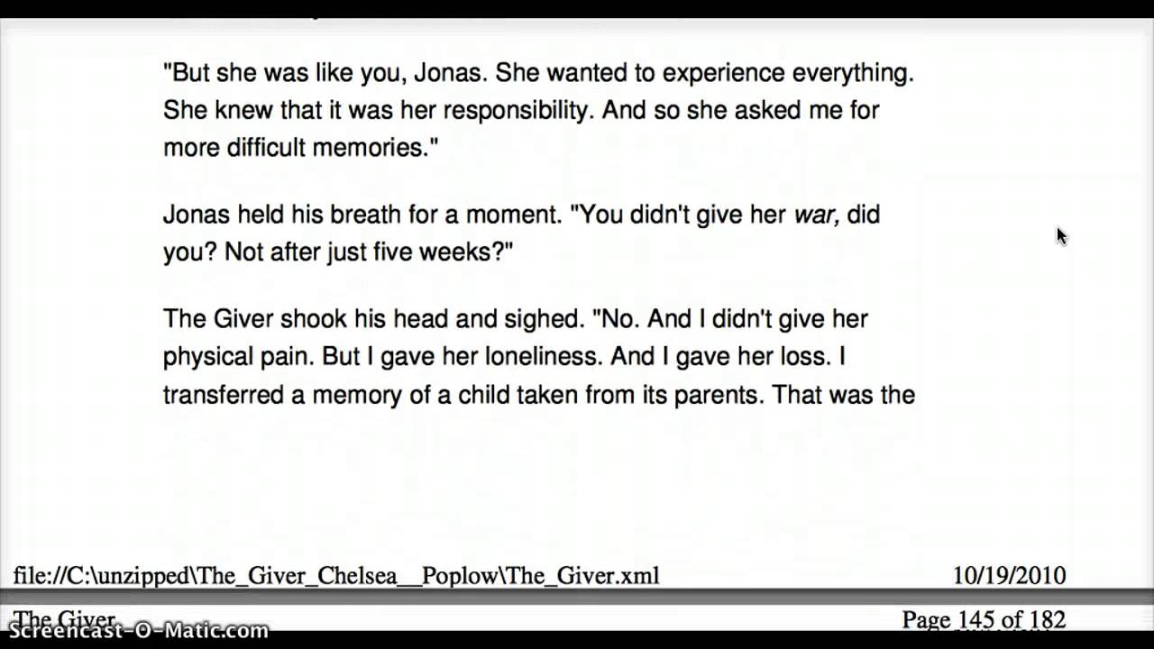 What does the giver want Jonas to do in Chapter 18?