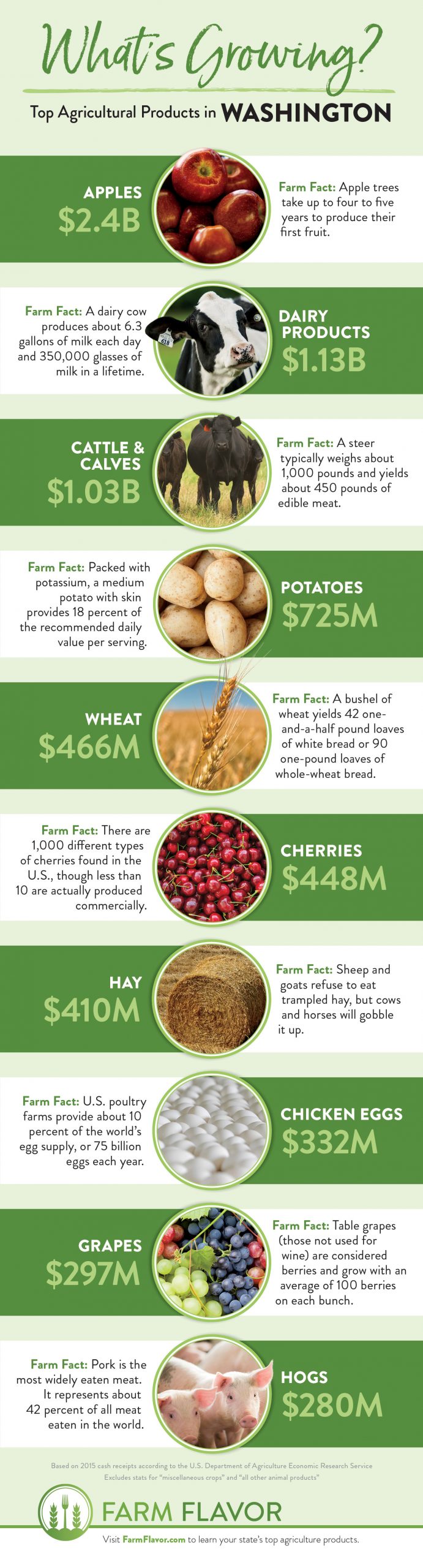 What does Washington produce the most fruits and vegetables?