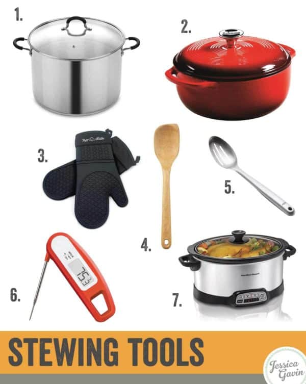 What equipment is used for stewing?