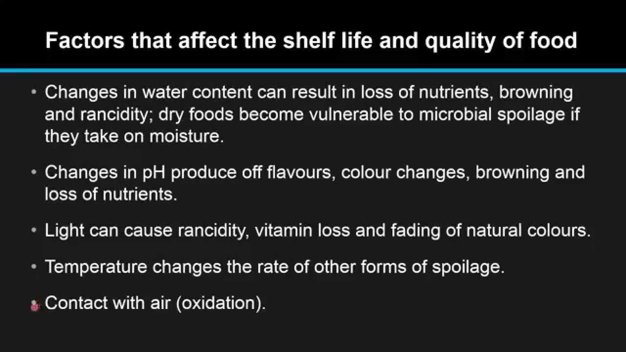 What factors affect the shelf life of food?