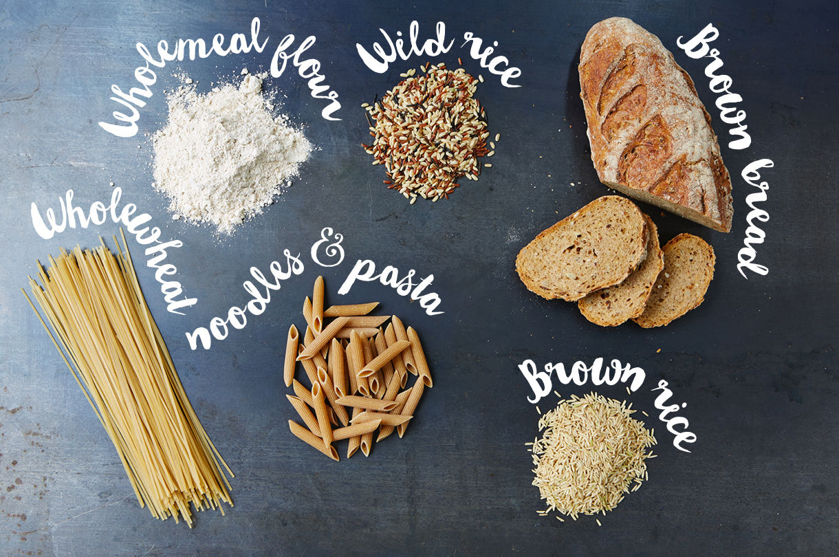 What foods are considered whole grains?