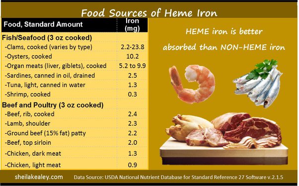 What foods are rich in heme iron?