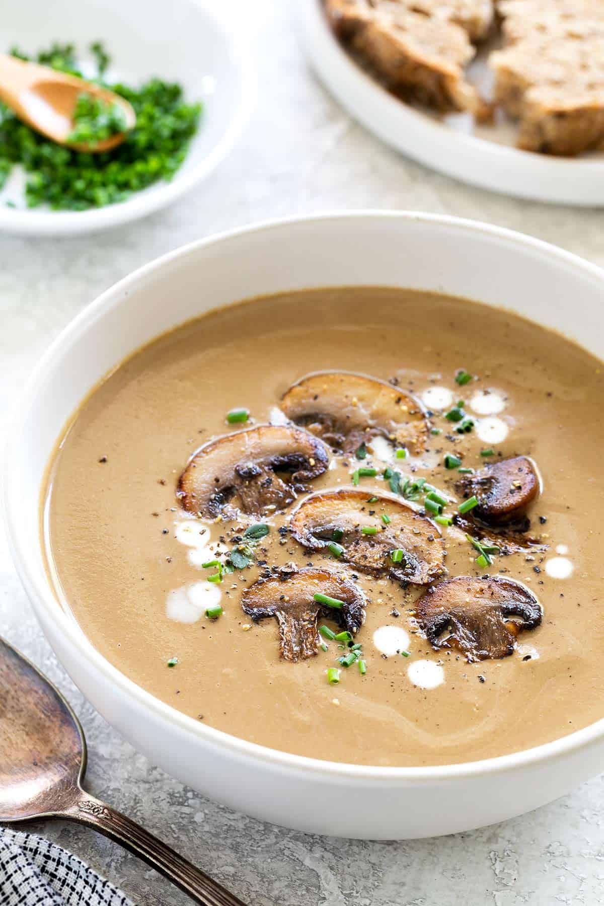 What garnish goes with mushroom soup?