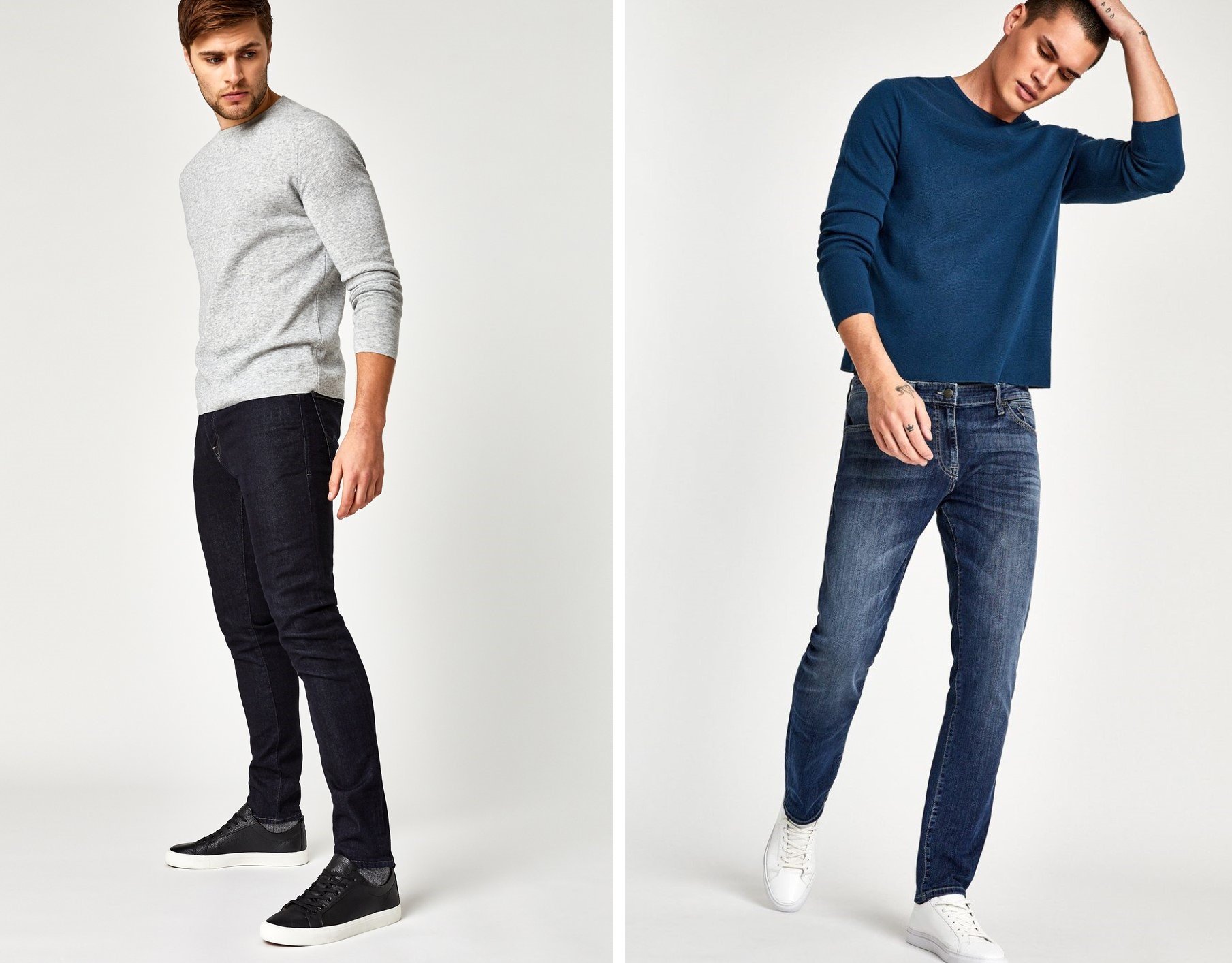 What goes well with dark blue jeans men?