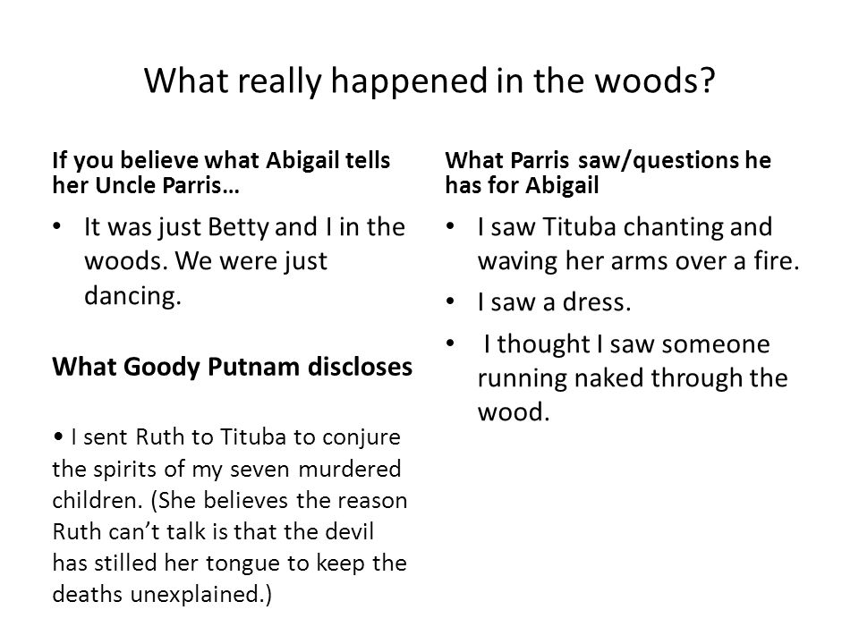 What happened to Ruth in the woods in the Crucible?