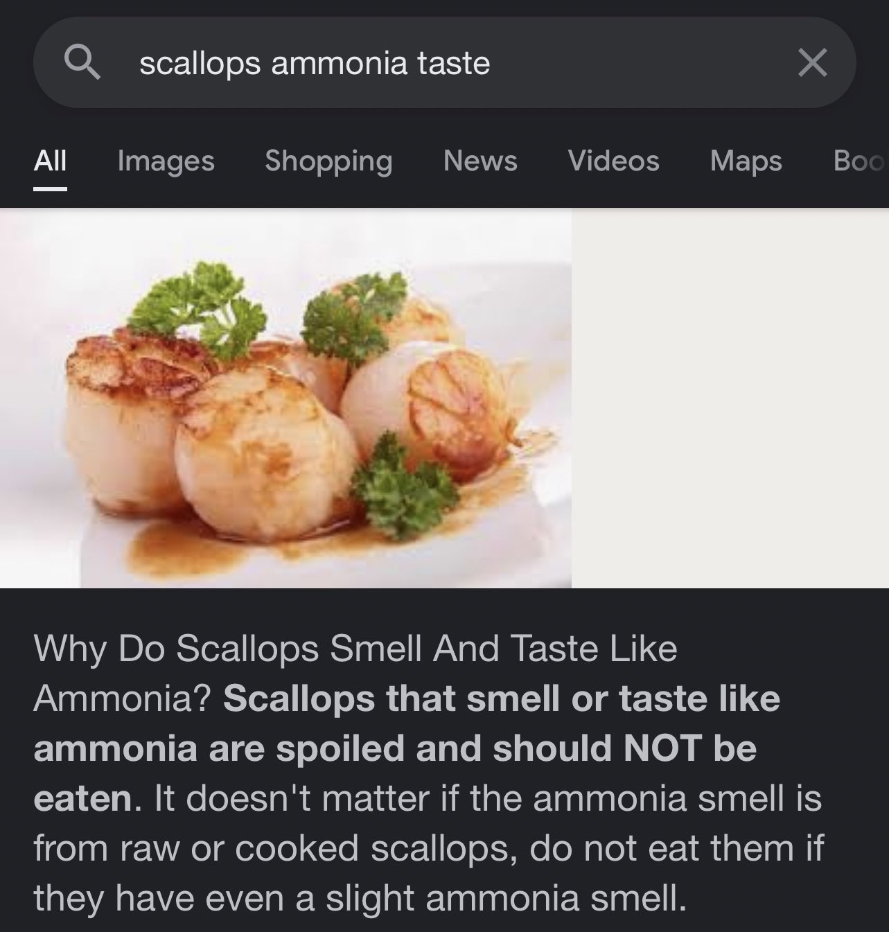 What happens if I eat scallops that taste like ammonia?