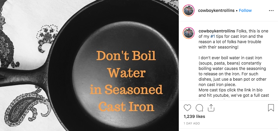 What happens if you boil water in cast iron?