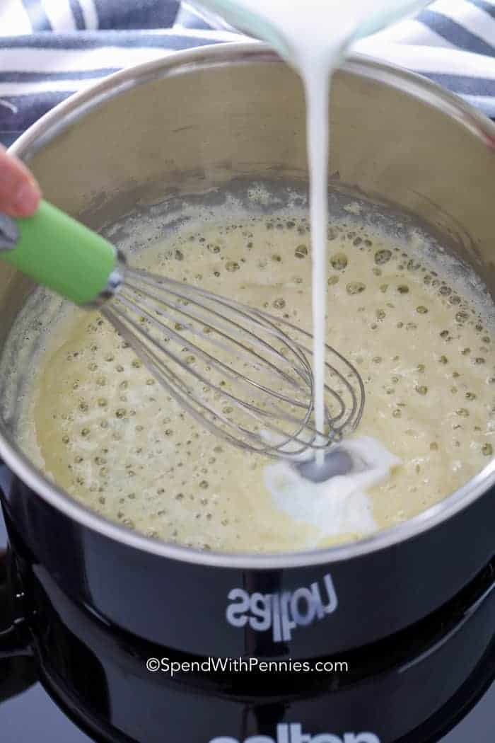 What happens when you add milk to a roux?