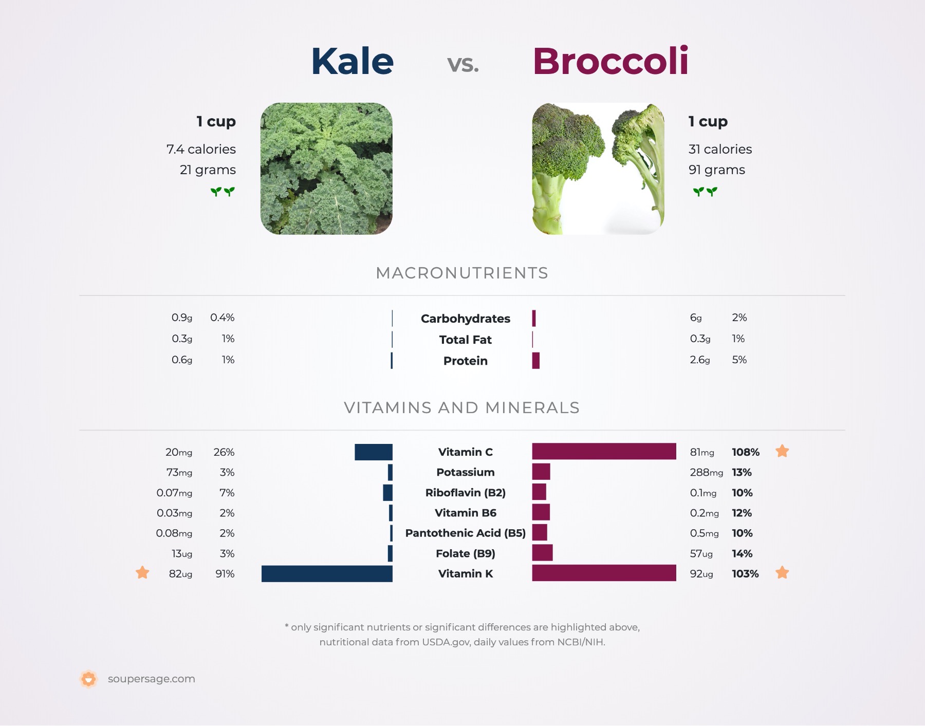 What has more calcium broccoli or kale?