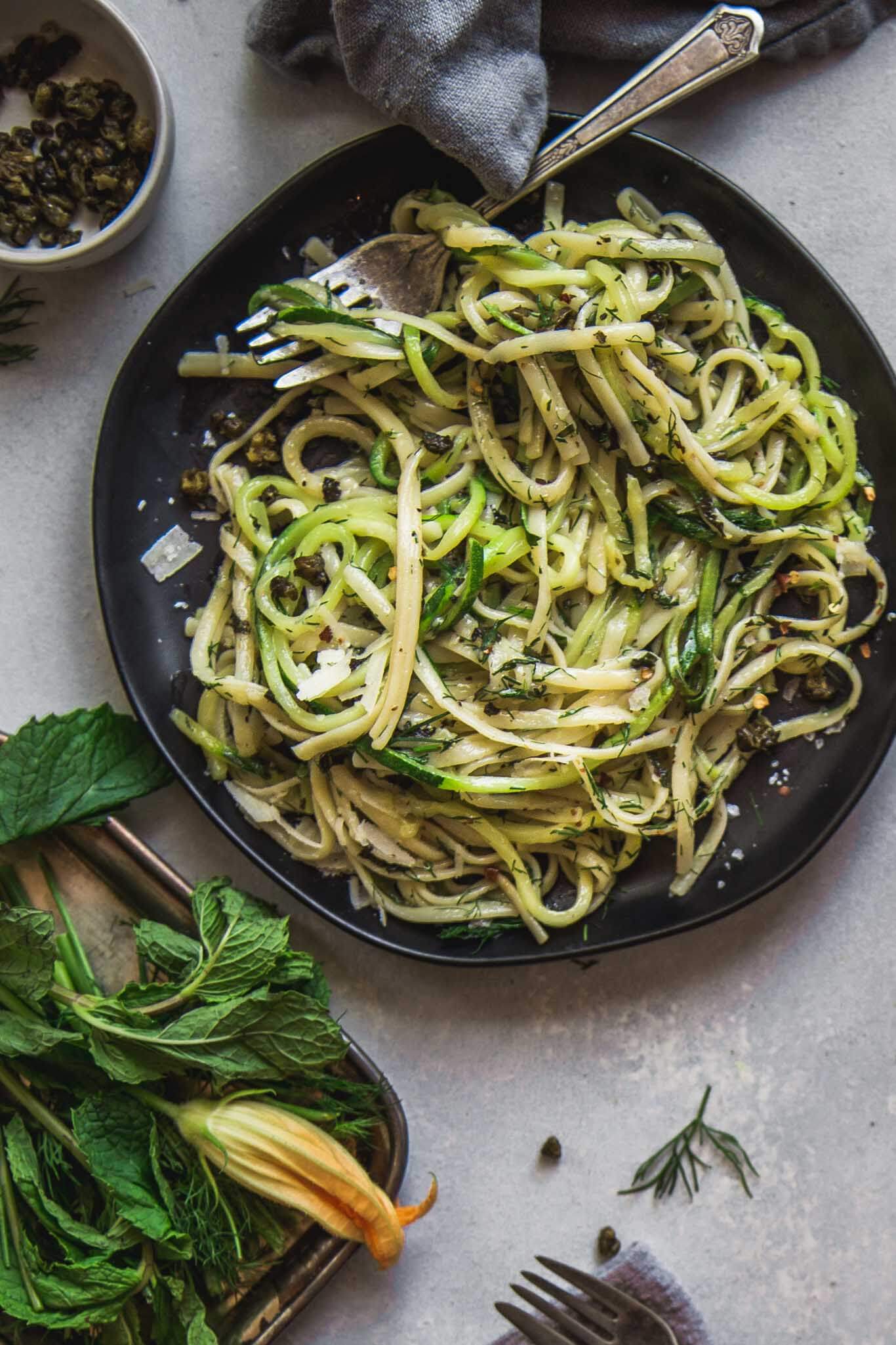 What herbs go well with zucchini pasta?