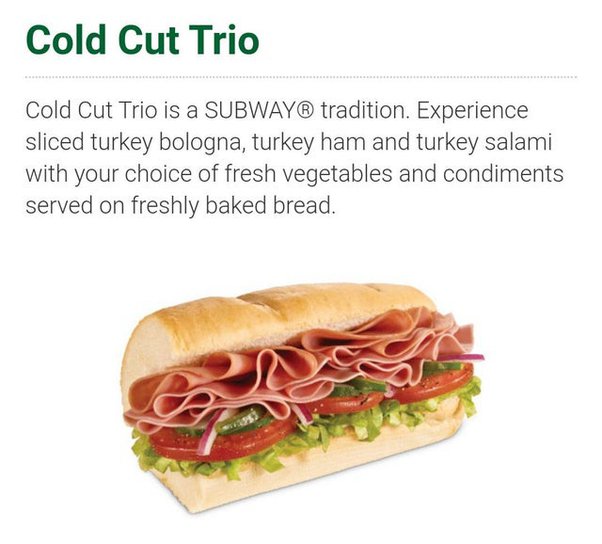 What is a cold cut from Subway made of?