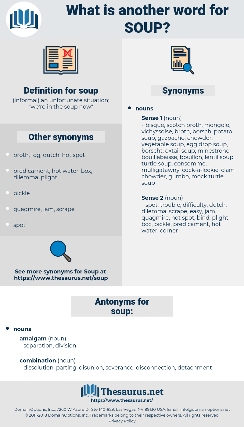 What is a synonym of soup?