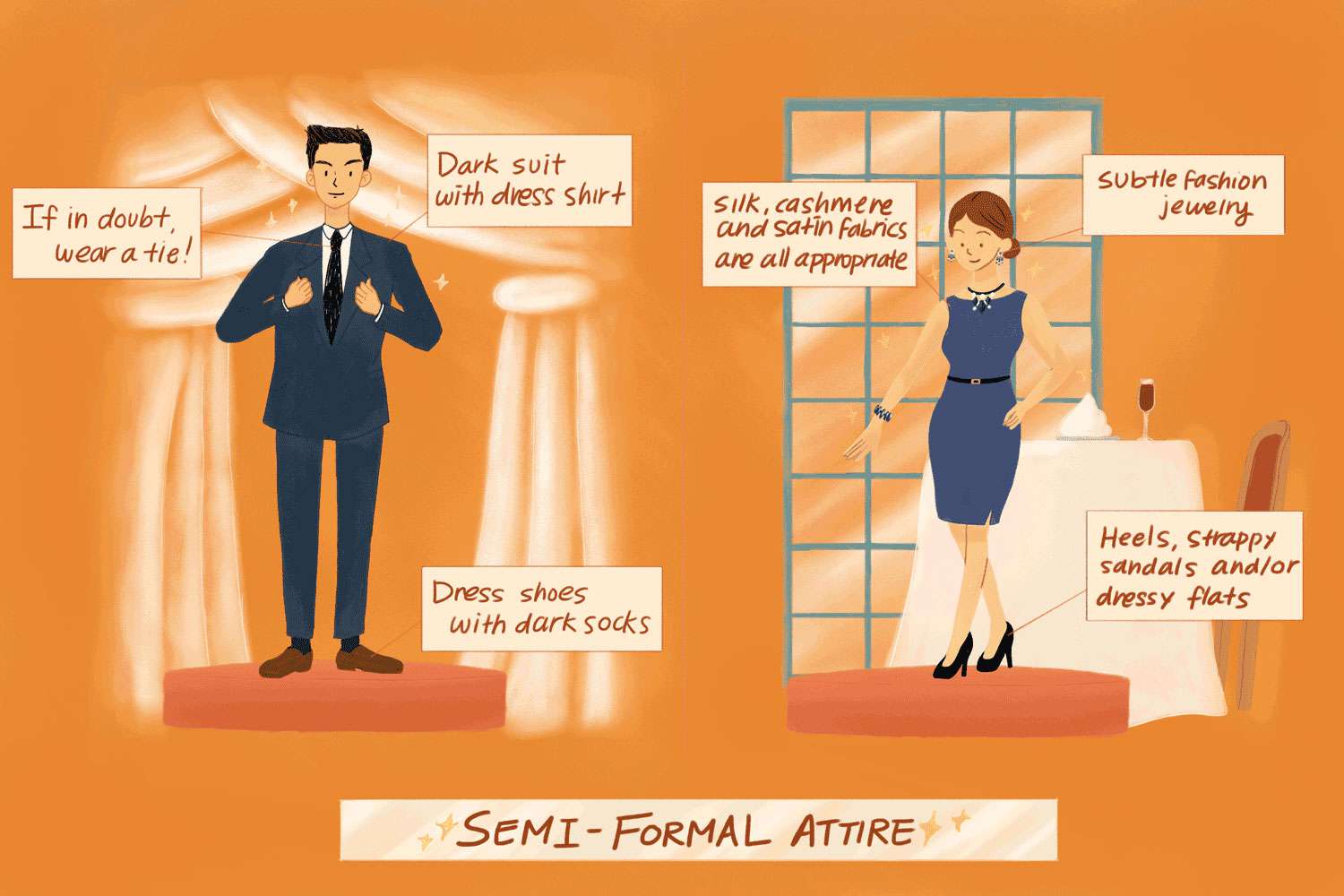 What is appropriate for semi-formal attire?