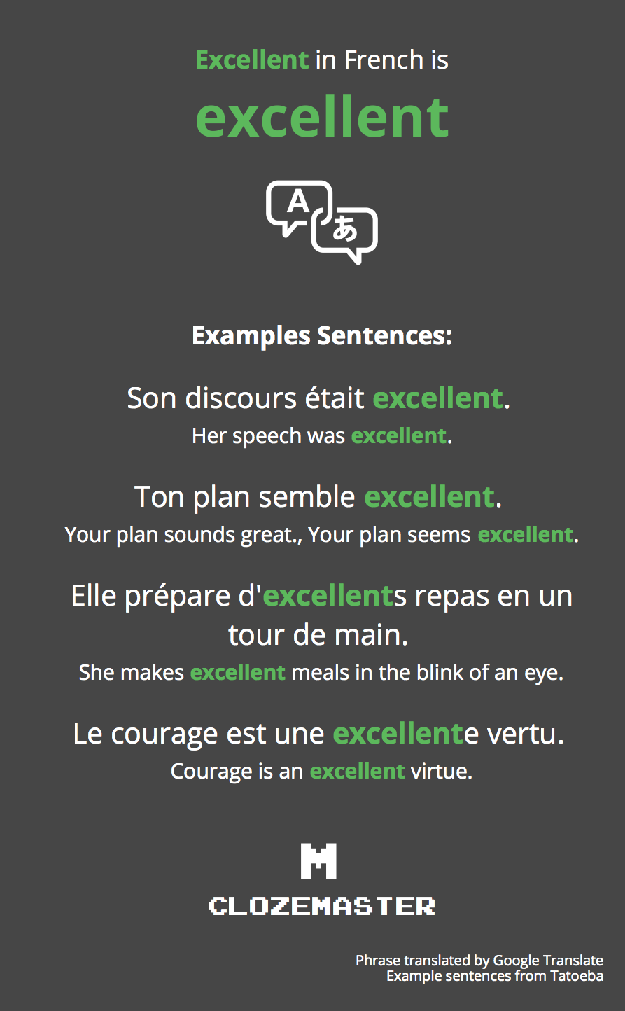 What is excellent in French?