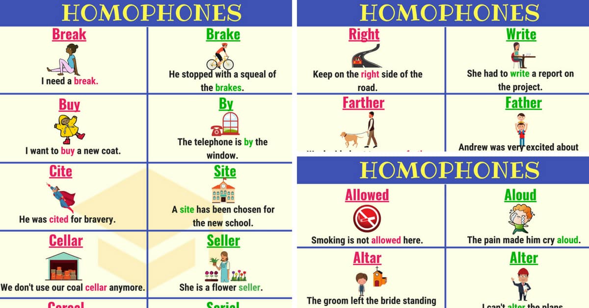 What is homophone and examples?