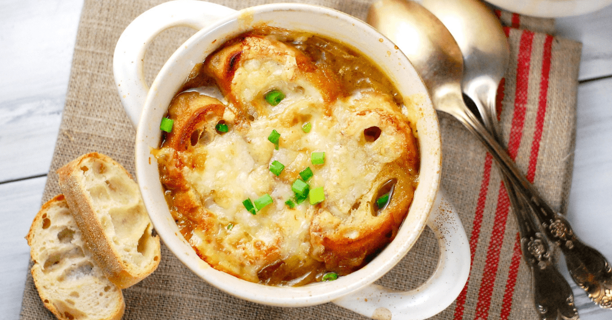 What is in Julia Child’s French onion soup?