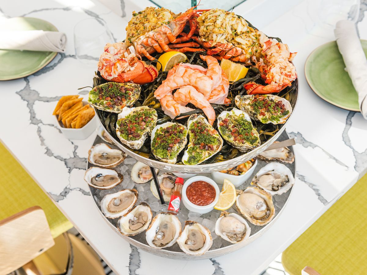 What is included in a seafood tower?