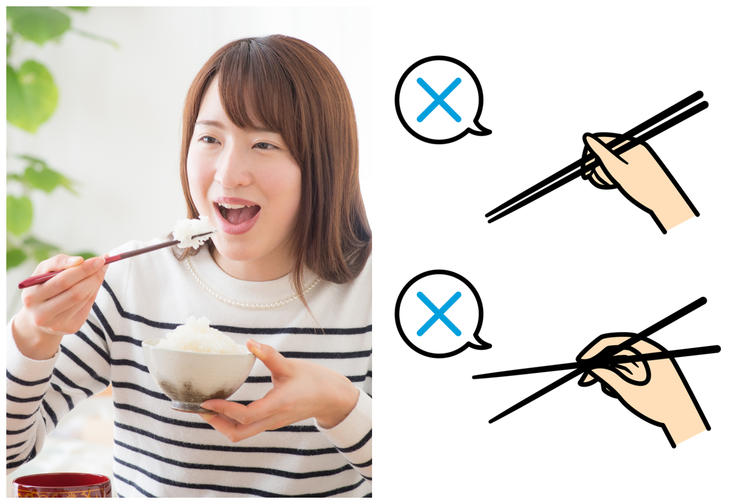 What is proper and improper when eating with chopsticks?