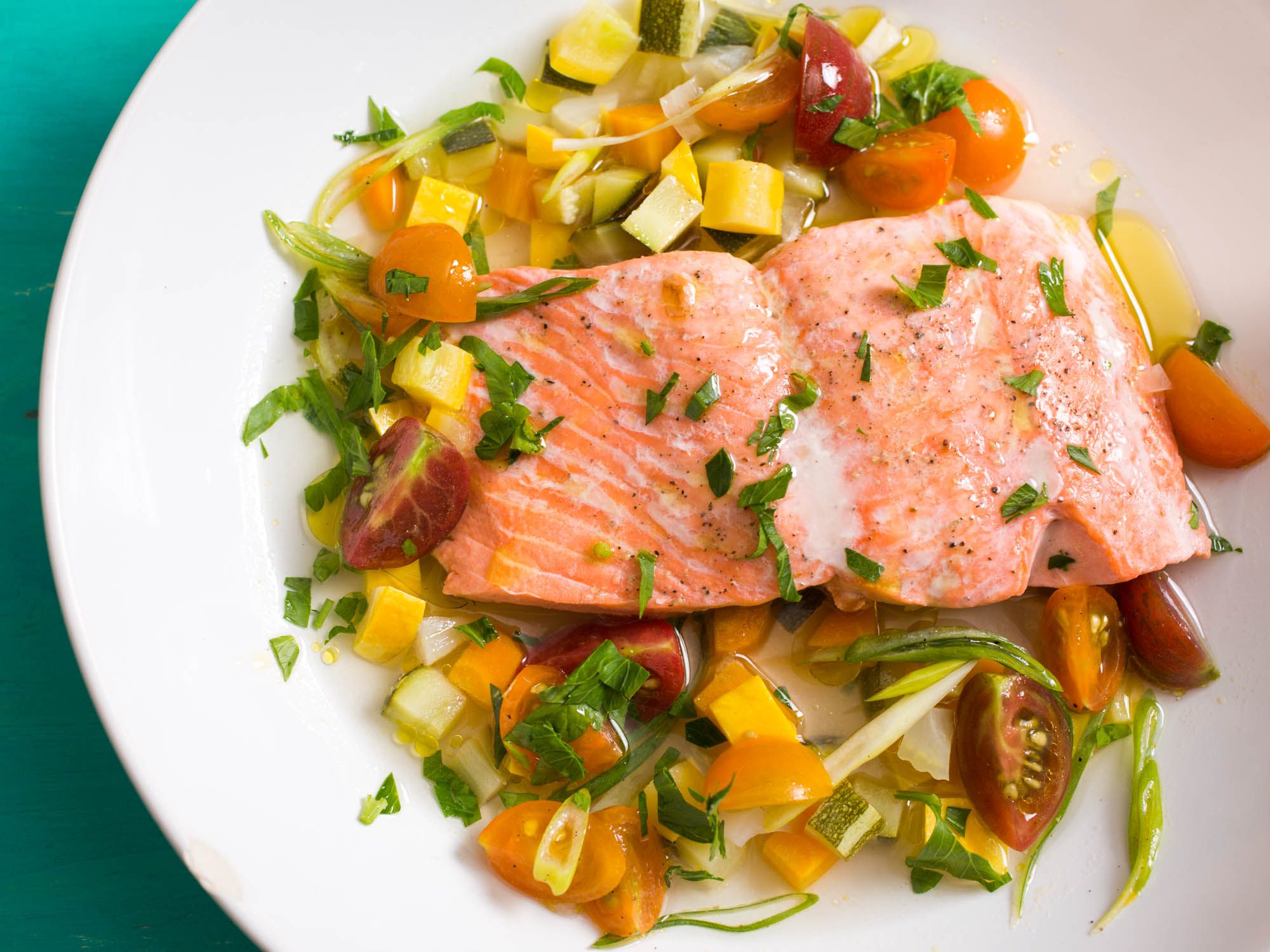 What is salmon usually served with?