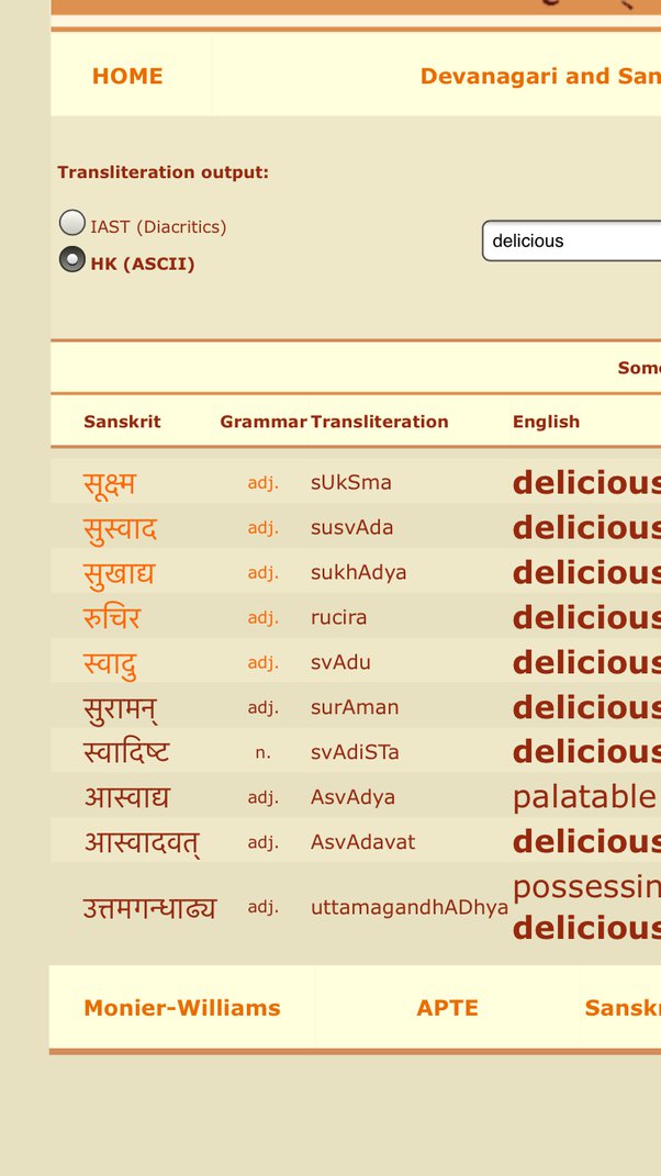 What is tasty in Sanskrit?