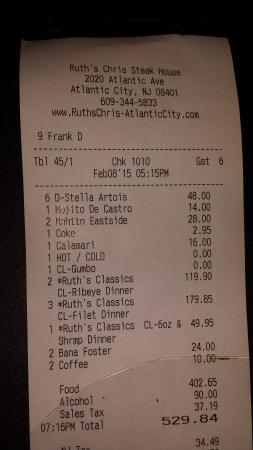 What is the average bill at Ruth Chris?