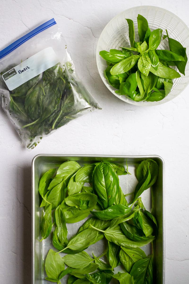 What is the best way to freeze basil leaves?