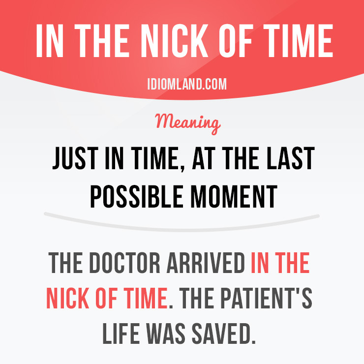 What is the meaning of the idiom in the nick of time?