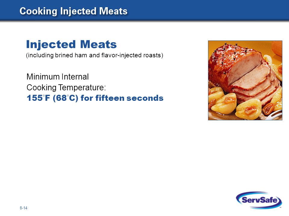 What is the minimum internal cooking temperature for injected meat?