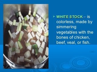 What is the purpose of blanching bones for white stocks prior to stock production?