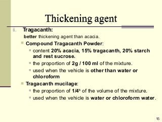 What is the role of thickening agent in suspension?