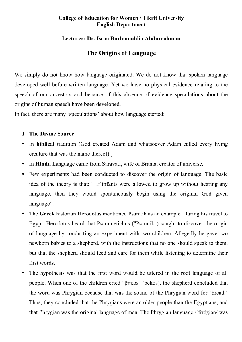 What is the study of the origin of language called?