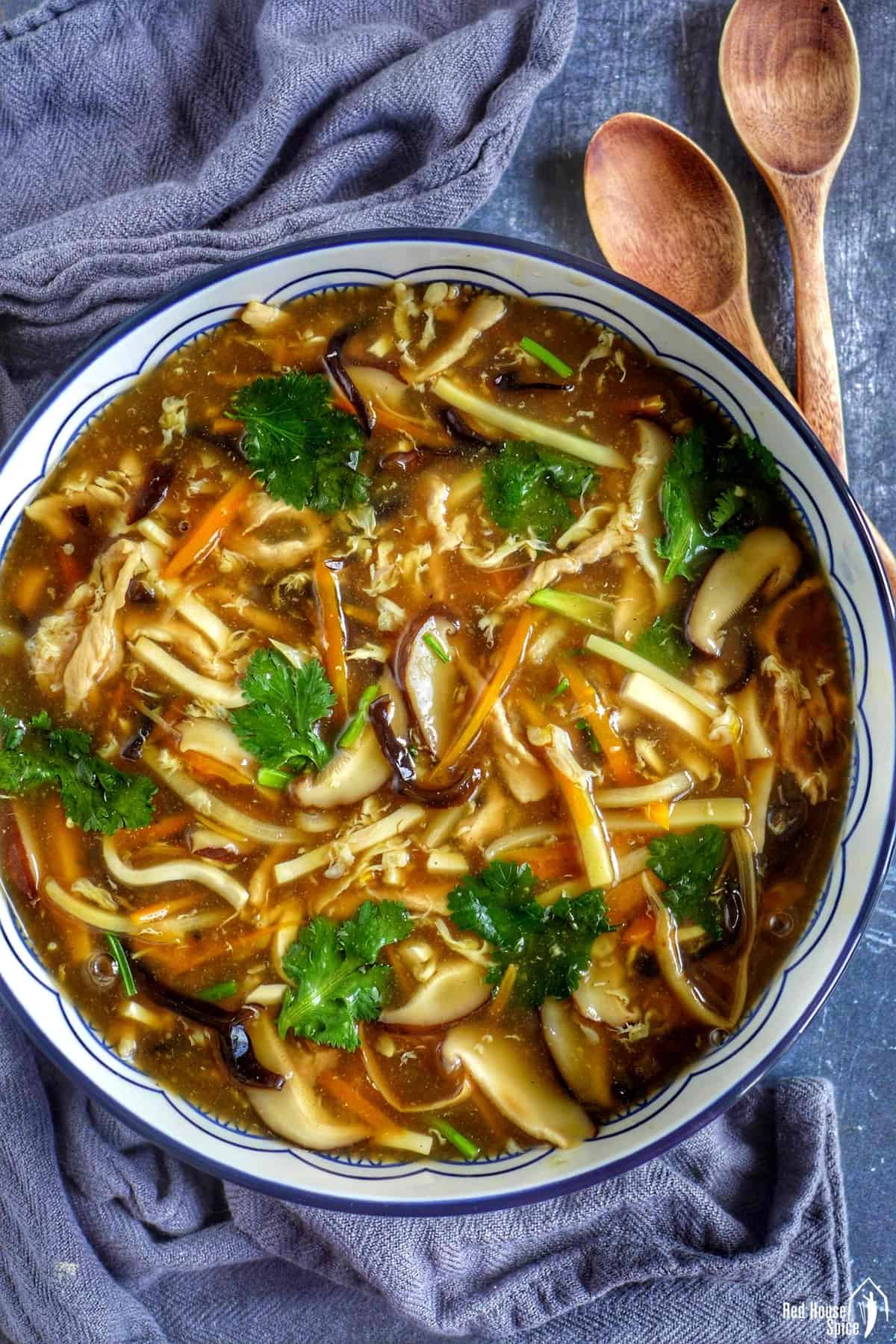 What is the thickening agent in hot and sour soup?