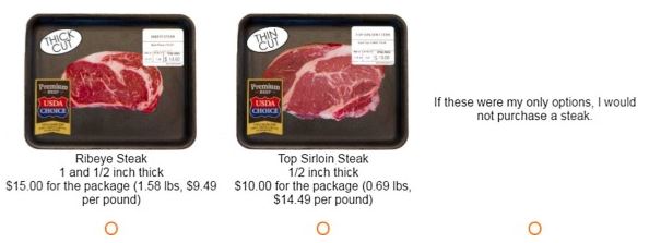 What is the typical weight of a ribeye steak?