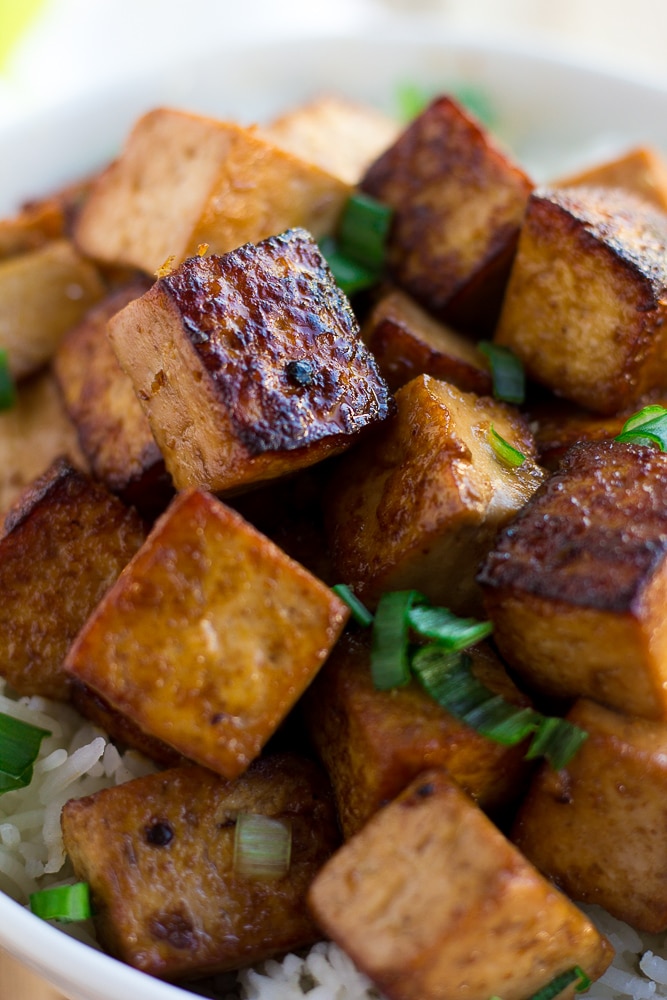 What is tofu marinated in?