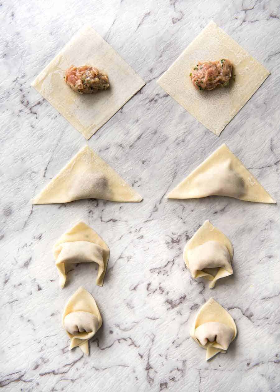 What is usually inside a wonton?