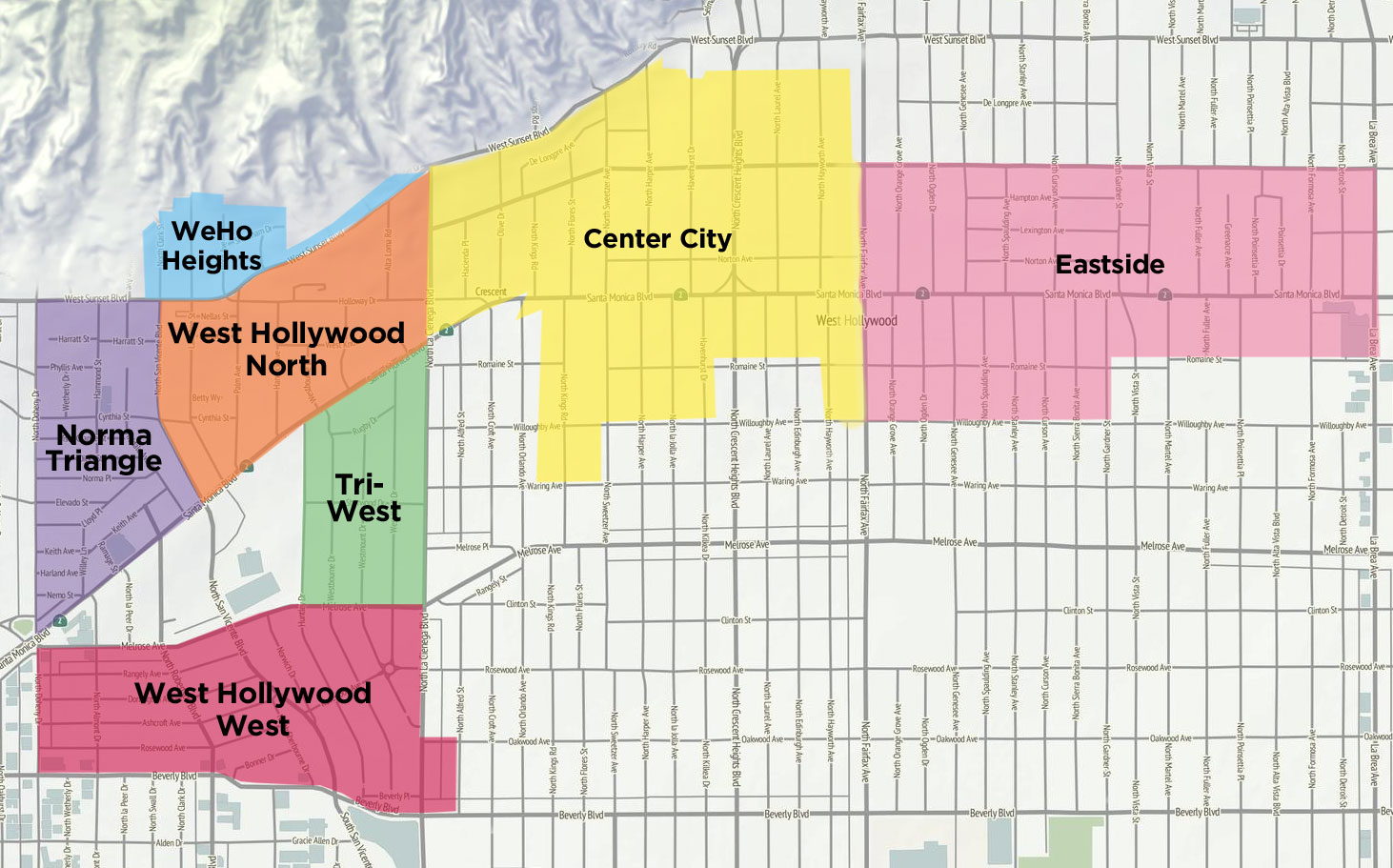 What is west of Hollywood?