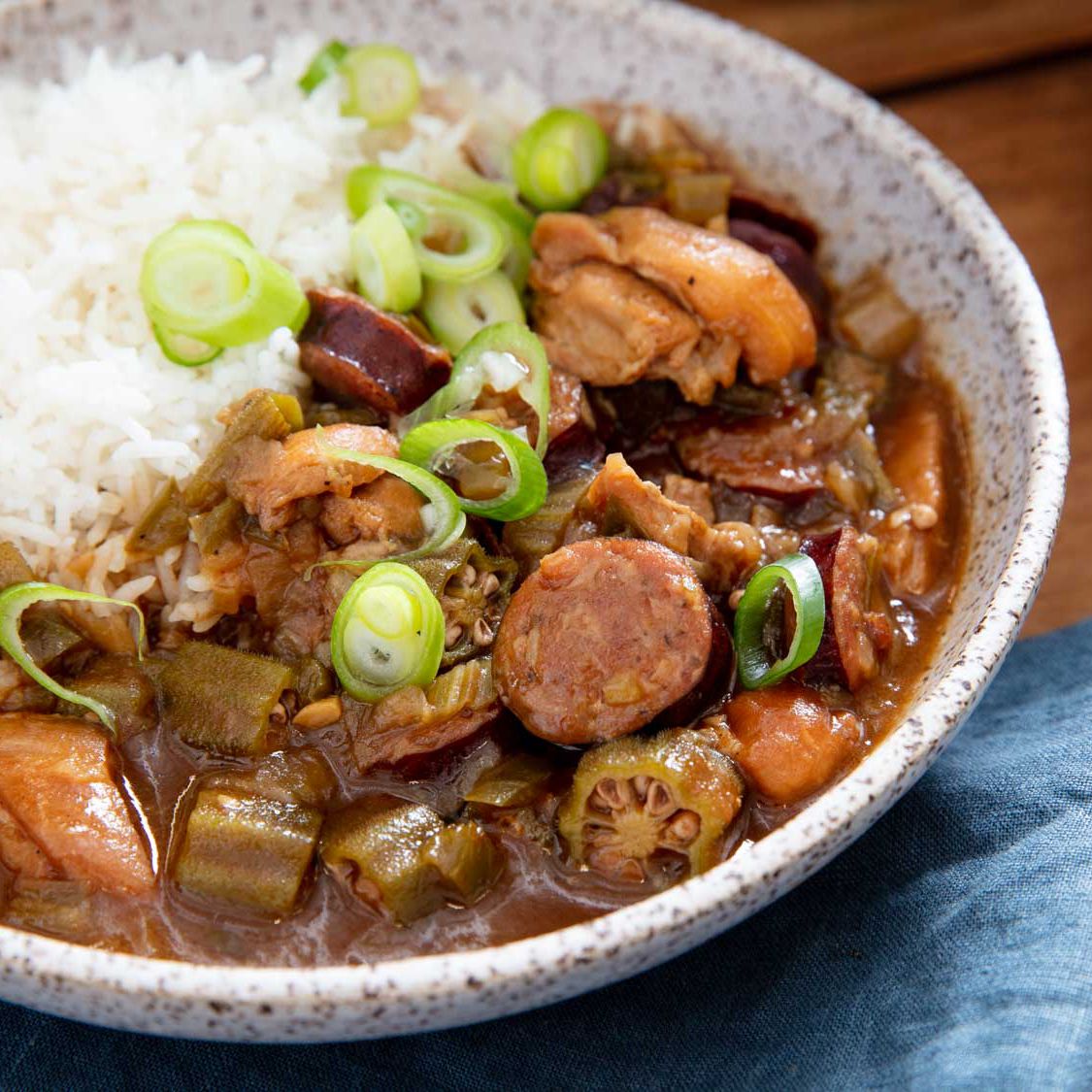 What kind of meat is used in gumbo?