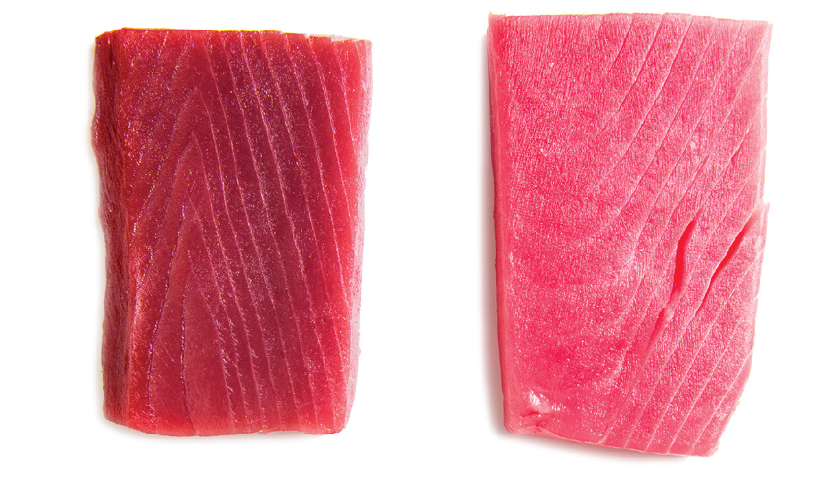 What makes frozen tuna turn bright pink?