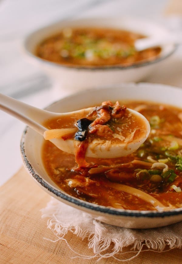 What makes hot and sour soup gelatinous?